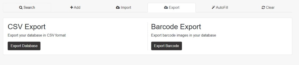 databases export tab