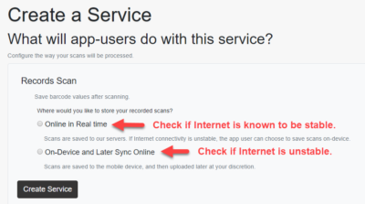 Learn about the record scans service type on CodeREADr