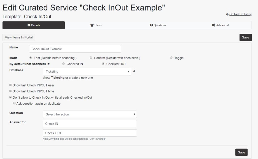 Learn about the check in/out service type on CodeREADr